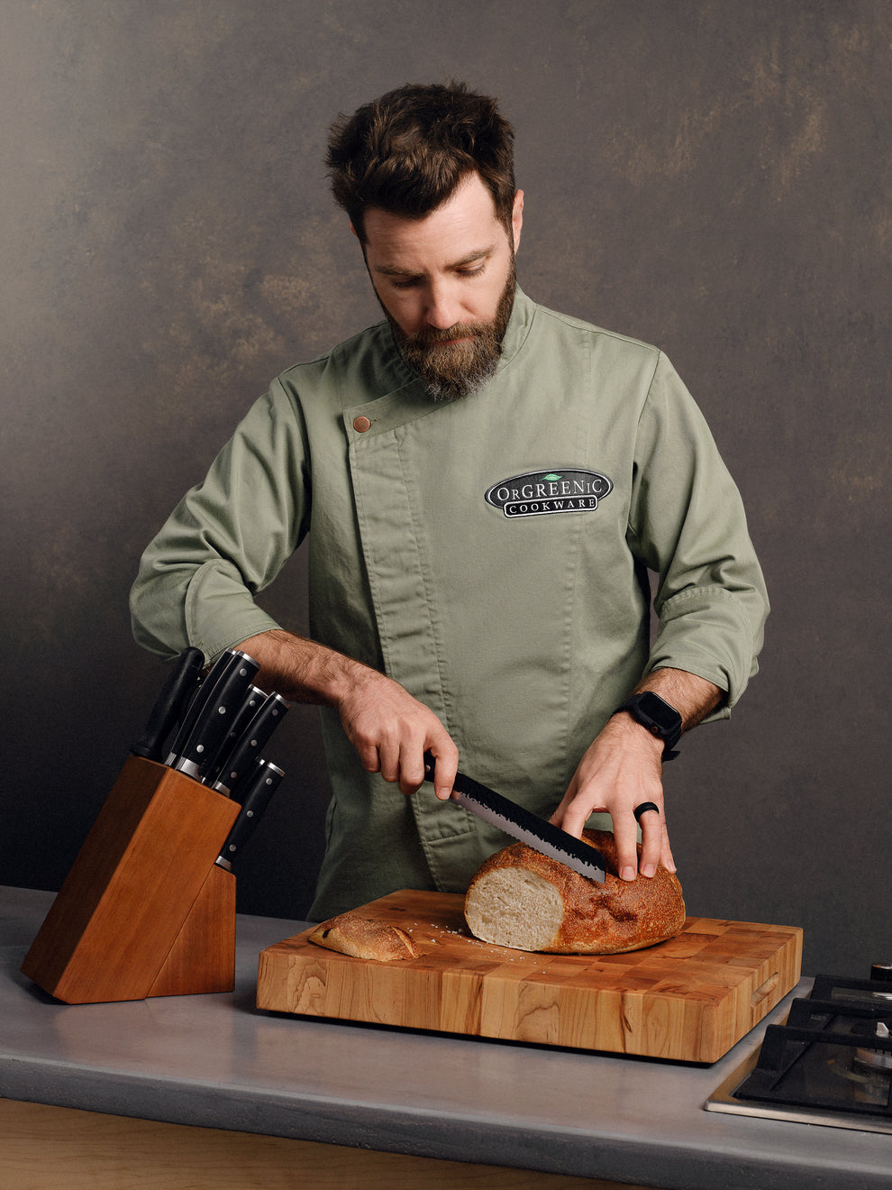 OrGREENiC Hammered High Carbon Steel Knife Set - Non-Stick Tsuchimi Bl ...